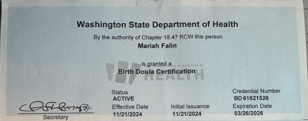 Mariah Falin, CD(PALS), PPD, PES Birth and Postpartum Doula Profile