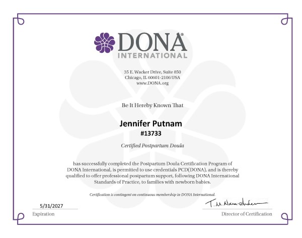 Jenny Putnam, CD(DONA), PCD(DONA), CLC Birth and Postpartum Doula Profile