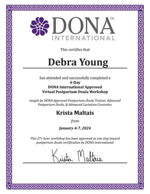 Debra Young MA, CD(DONA) Birth and Postpartum Doula Profile