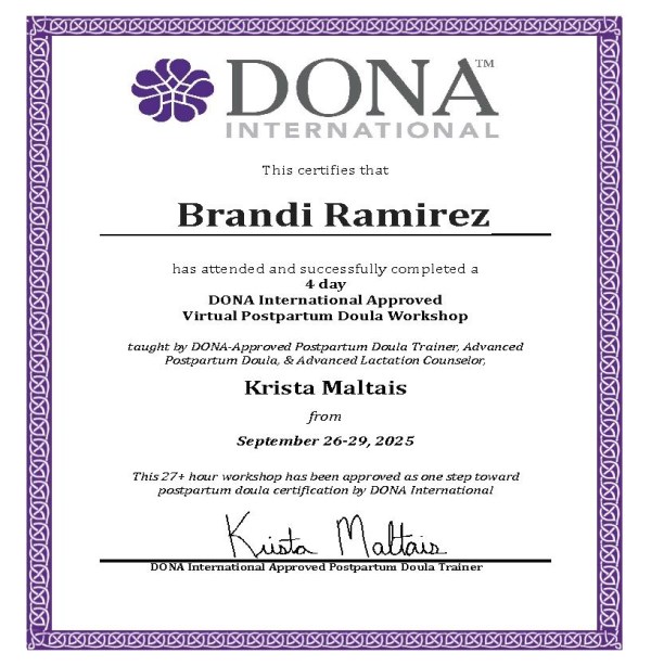 Brandi Ramirez Birth and Postpartum Doula Profile
